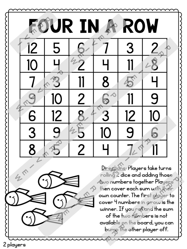 Single Digit Addition Board Games, Printable Math Games for Centers ...