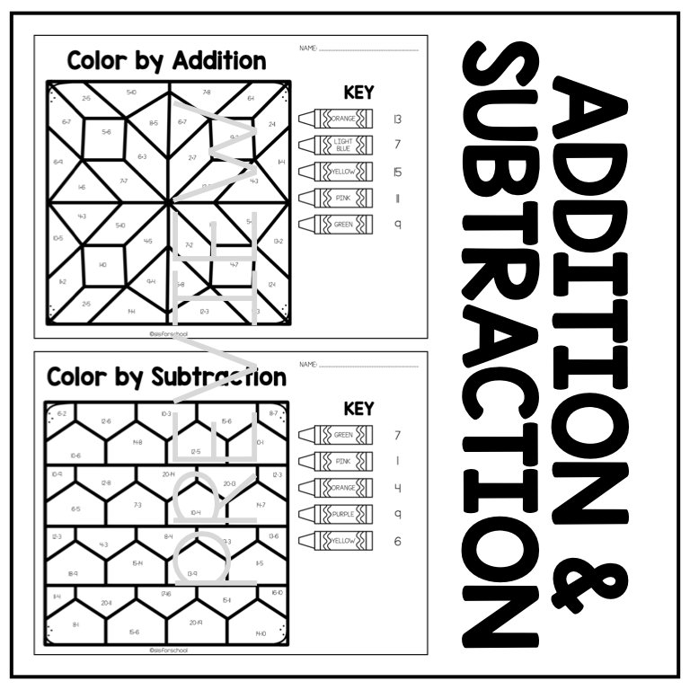 1st Grade Math Color by Code: Abstract Edition Addition Subtraction ...