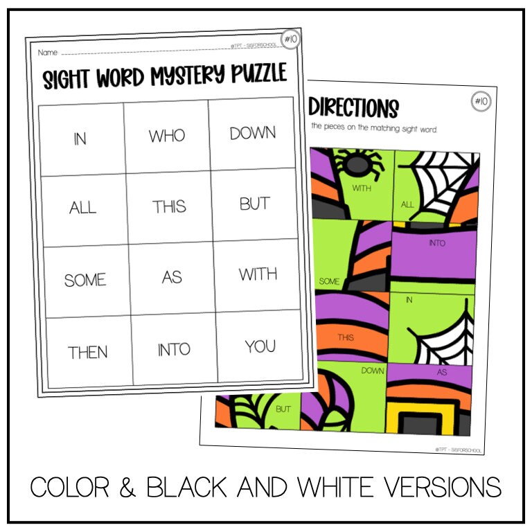 Sight Word Worksheets for 1st Graders, Halloween High Frequency Word ...