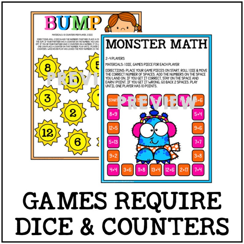 Seasonal Math Board Games {addition to 20} | Fall Autumn Spring Summer ...
