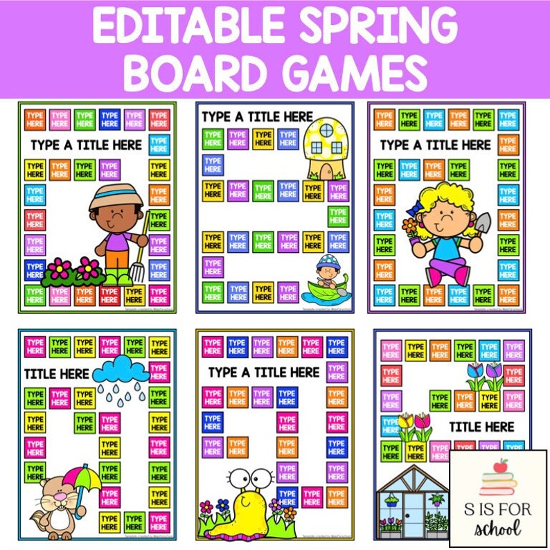 6 Editable Spring Board Games for Any Elementary Grade/subject ...