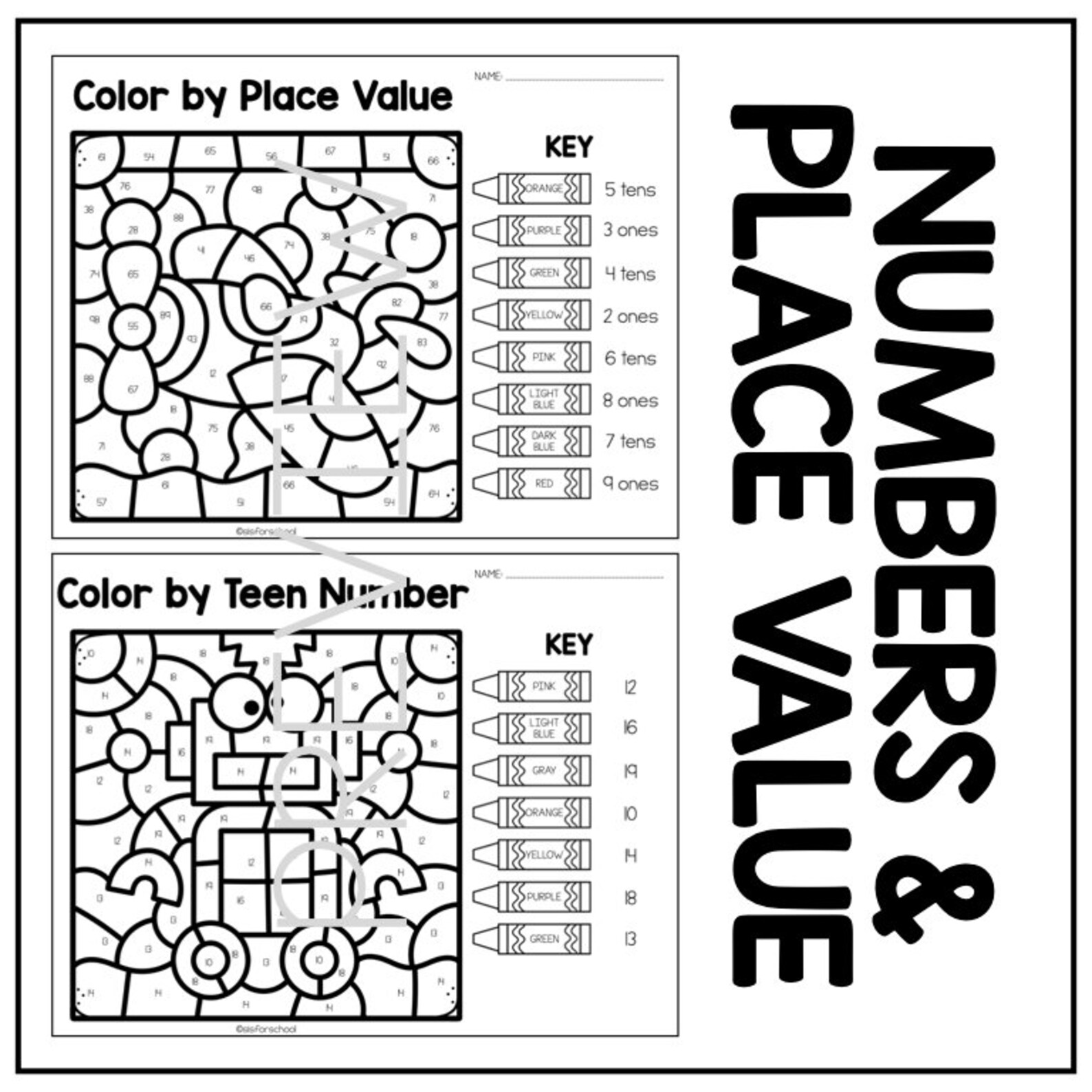 1st Grade Math Color by Code Worksheets, Addition Subtraction Shapes ...