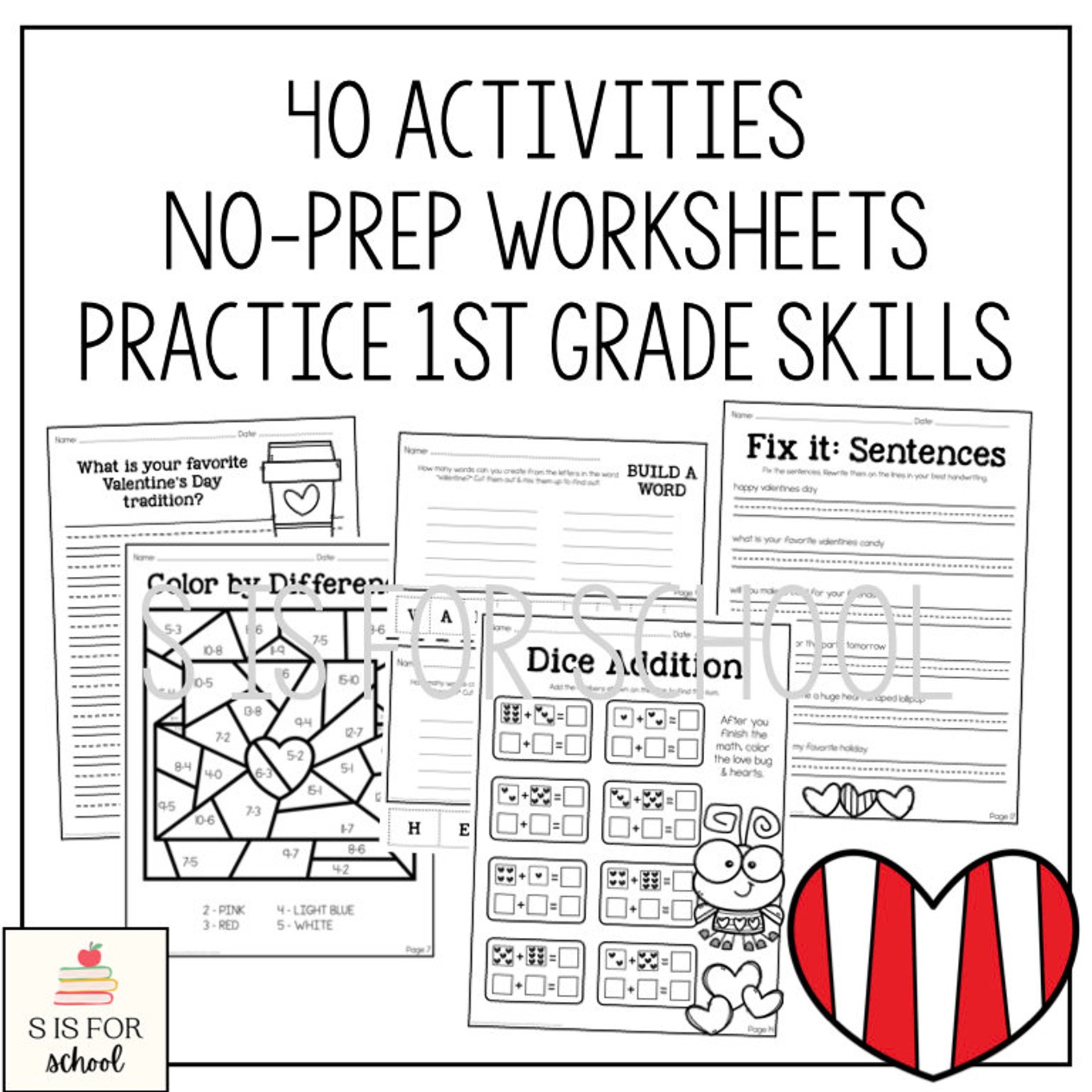 Valentine's Day No-prep, Early Finisher Worksheets, February Math and ...