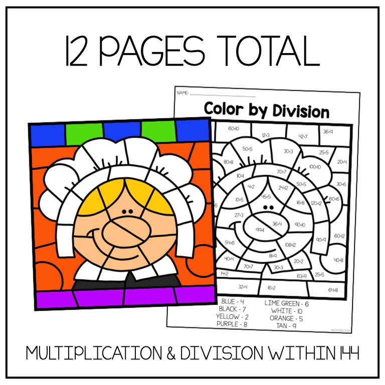 Thanksgiving Multiplication & Division Color by Code, 3rd Grade Math ...