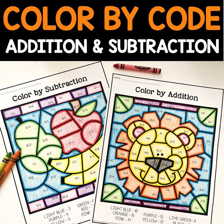 Addition and Subtraction Color by Code for First & Second Grade, No ...