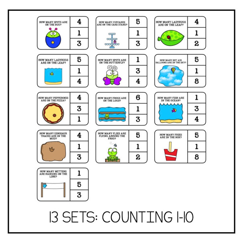 130 Counting to 10 Math Task Cards for Math Centers, 4x6 Activity Cards ...