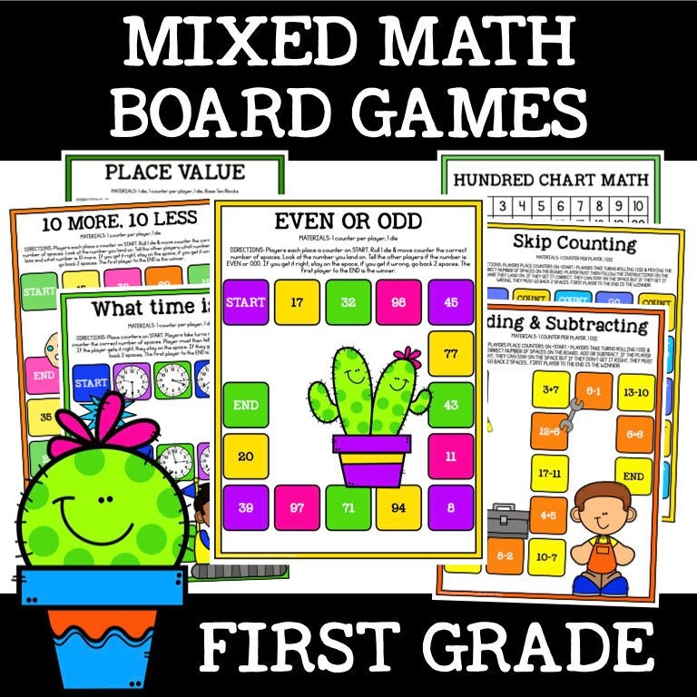 First Grade Math Board Games, 70 Pages Printable Math Games for Centers ...