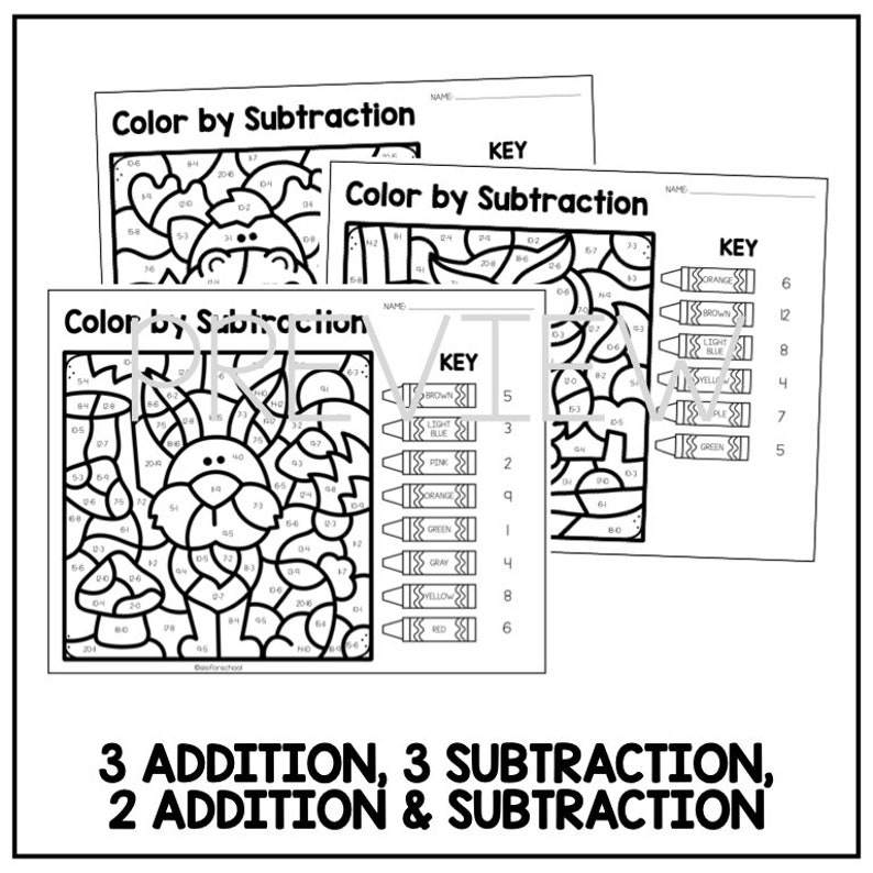 Addition & Subtraction Color by Code: Woodland Edition - Etsy