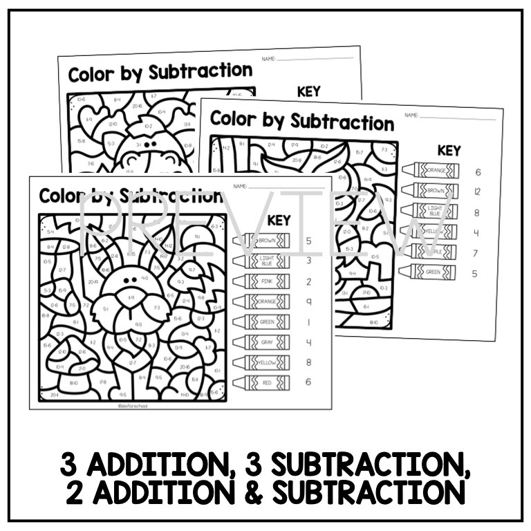 Addition And Subtraction Color By Code Woodland Edition Etsy