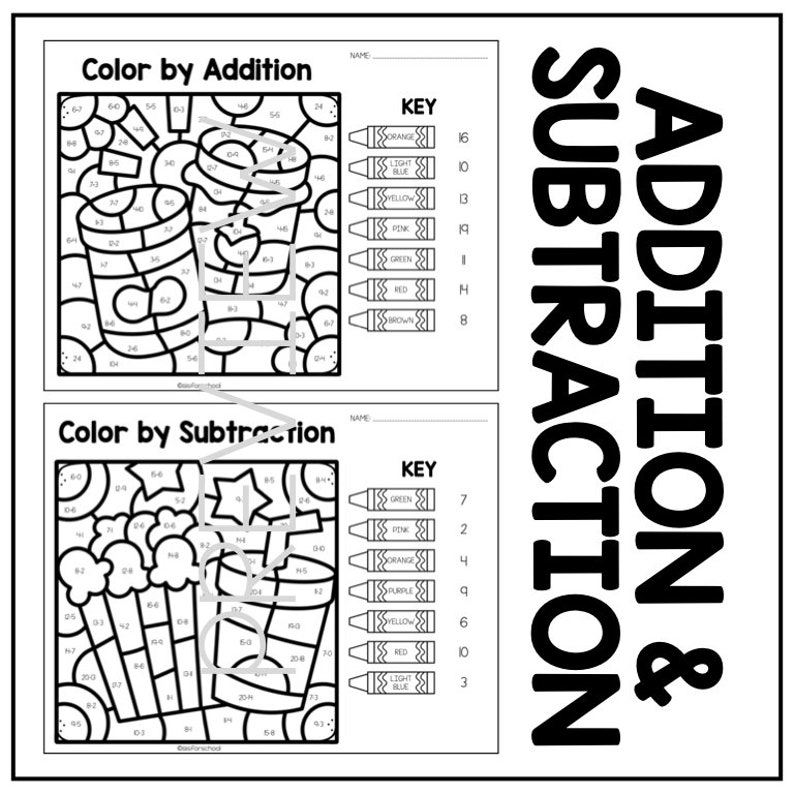 1st Grade Math Color by Code: Food Edition Addition Subtraction Shapes ...