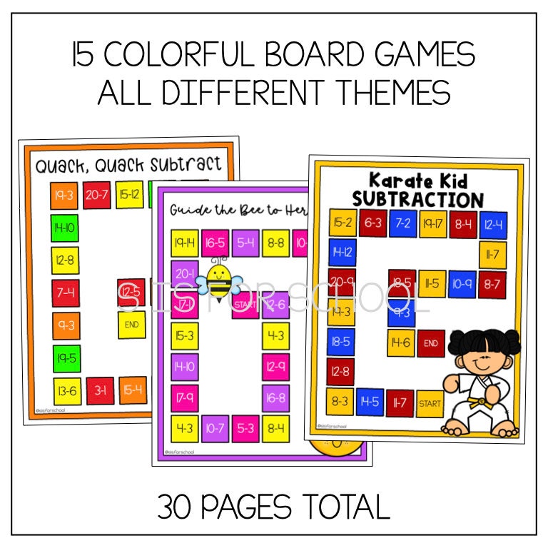 Subtraction From 20 Board Games, Printable Math Games for Centers ...