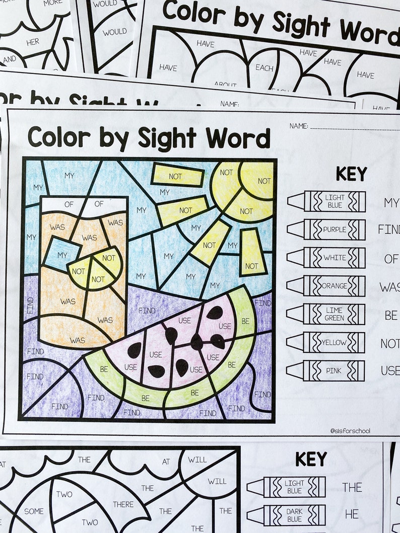 Sight Word Color by Code Worksheets, 1st Grade Summer Review Workbook ...