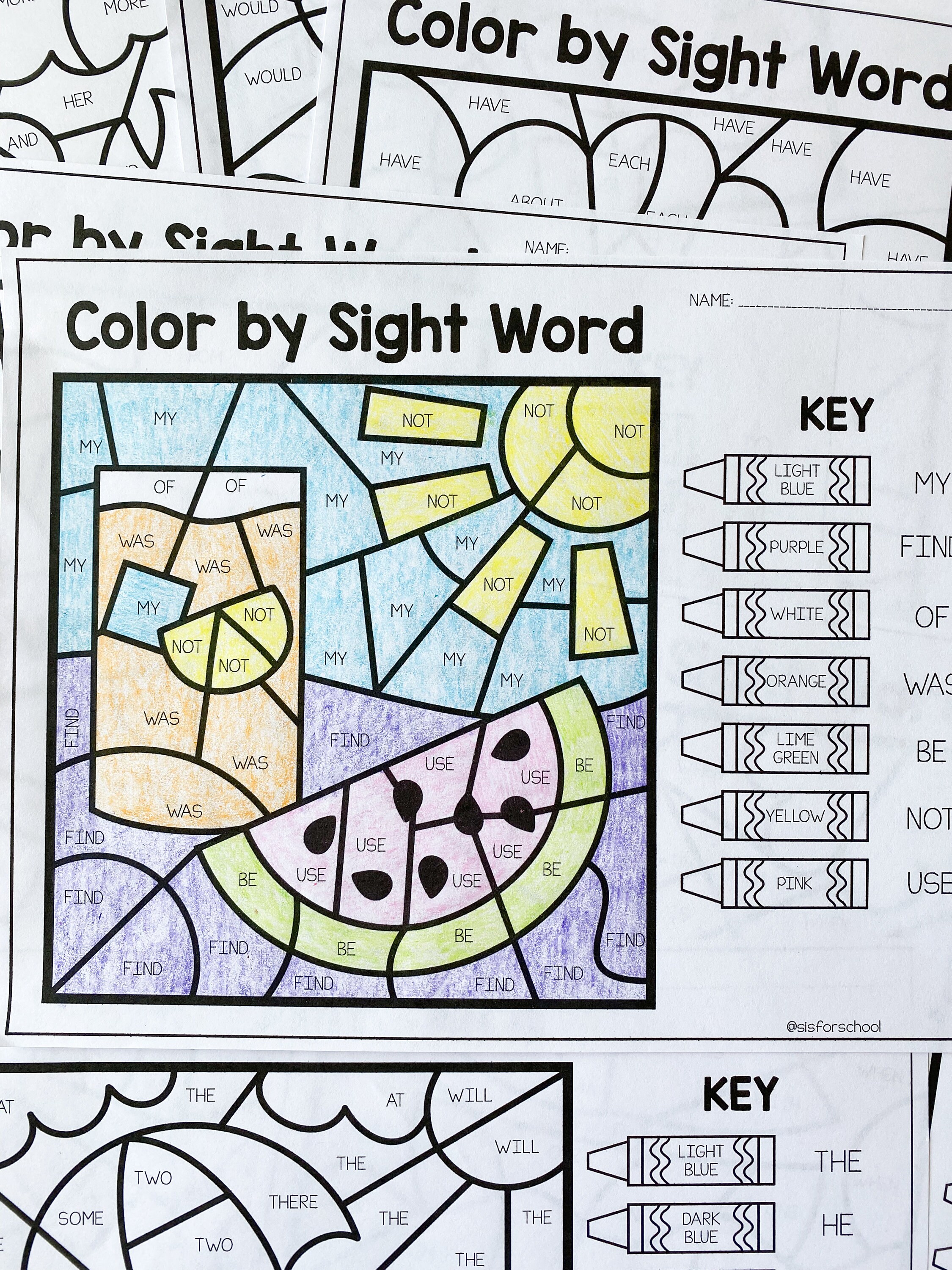 Sight Word Color by Code Worksheets, 1st Grade Summer Review Workbook ...
