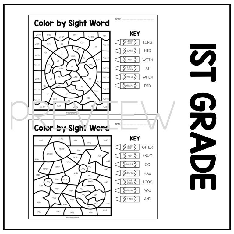 Outer Space Sight Word Color by Code for First & Second Grade, No Prep ...