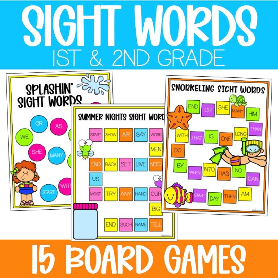 Summer Sight Word Board Games for Kids - Literacy Centers, 1st & 2nd ...
