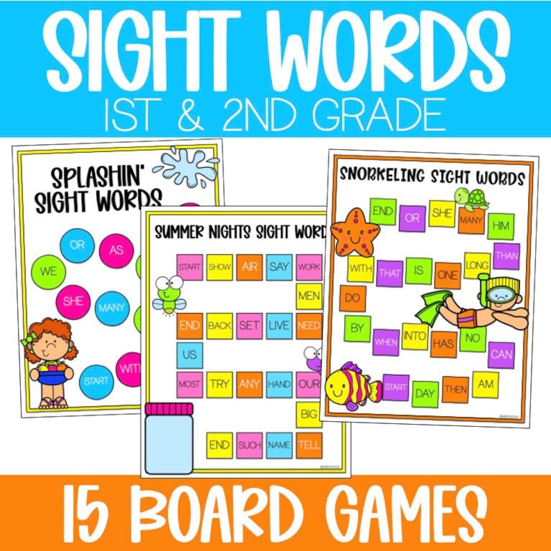 Summer Sight Word Board Games for Kids - Literacy Centers, 1st & 2nd ...
