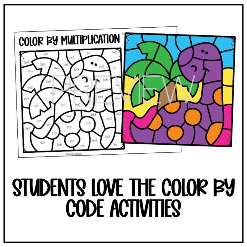 Multiplication Color by Code, Dinosaurs, 3rd Grade Math, Practice ...