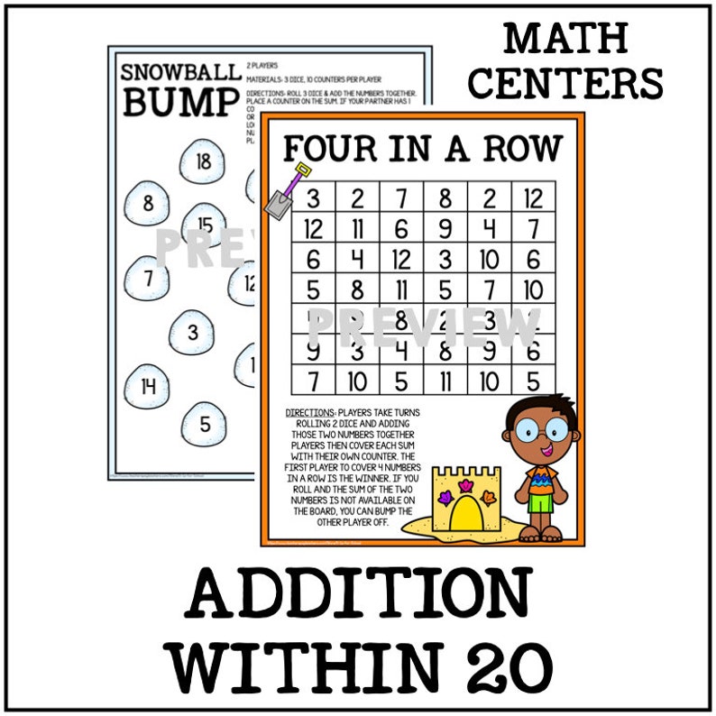 Seasonal Math Board Games {addition to 20} | Fall Autumn Spring Summer ...