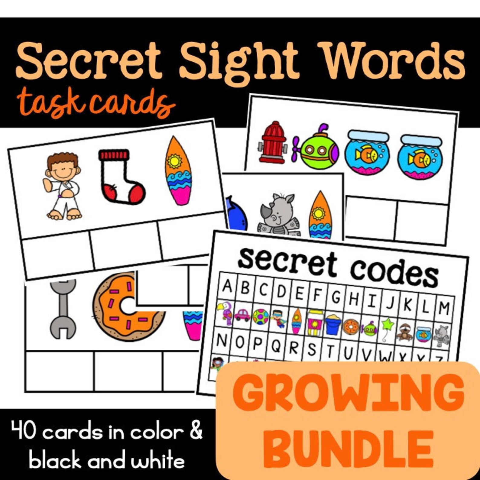 Secret Code Sight Word Task Cards for Literacy Centers | Etsy