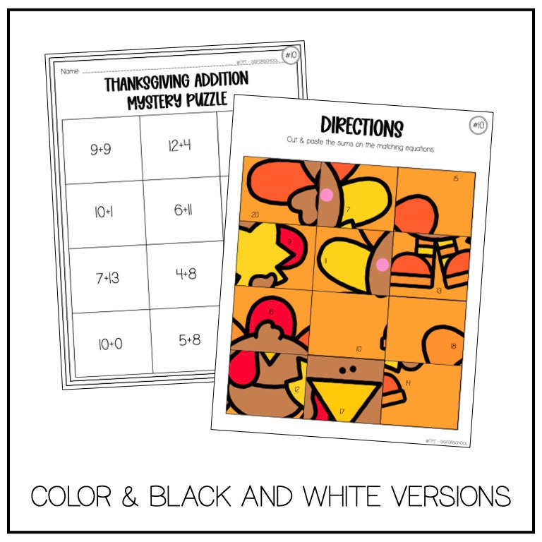 Addition Within 20 Worksheets for 1st Graders, Thanksgiving Math ...
