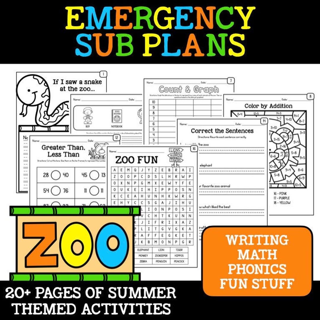 No Prep Packet, Emergency Substitute Teacher Lesson Plan Activities for ...