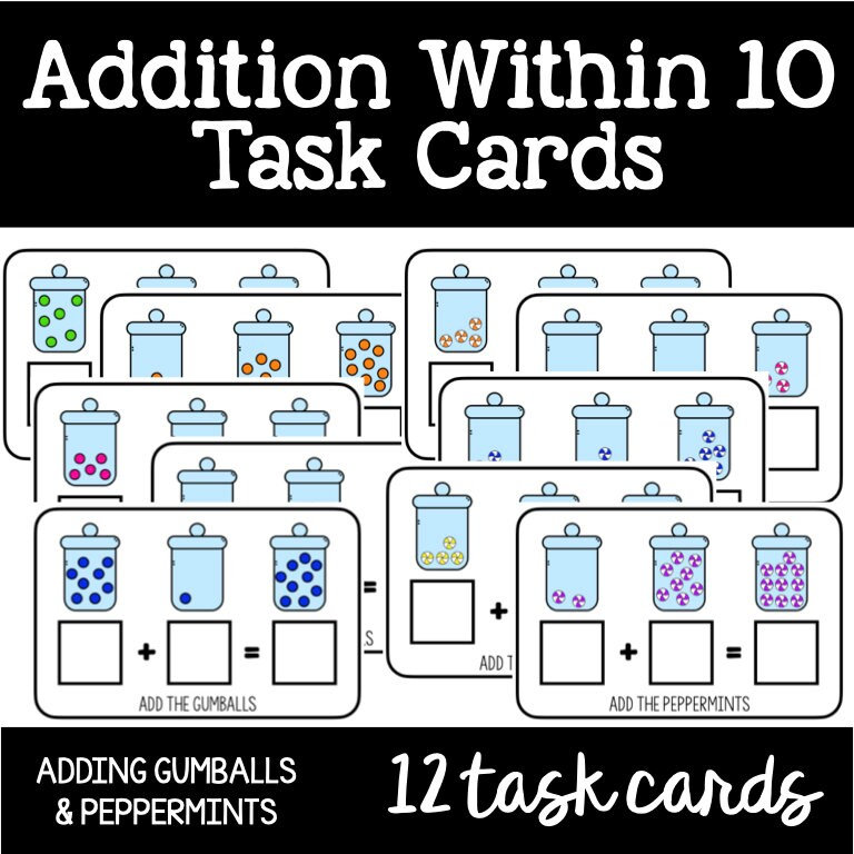 Addition Within 10 Task Cards 4x6 Math Centers, Add to Ten Activity - Etsy