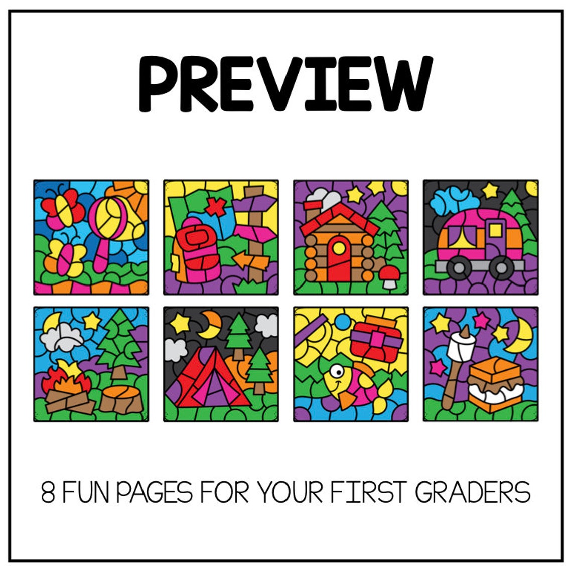 1st Grade Math Color by Code: Camping Edition Addition Subtraction ...