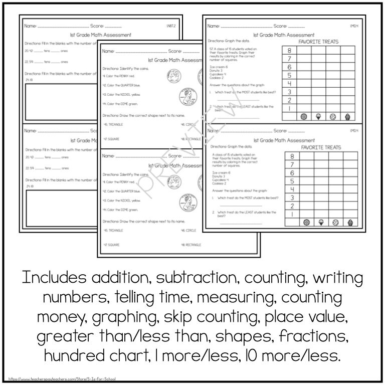 First Grade Common Core Math Assessments, 1st Grade Math Worksheets - Etsy