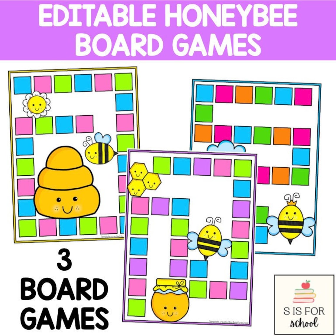 6 Editable Honey Bee Spring Summer Board Games Any Elementary Grade ...
