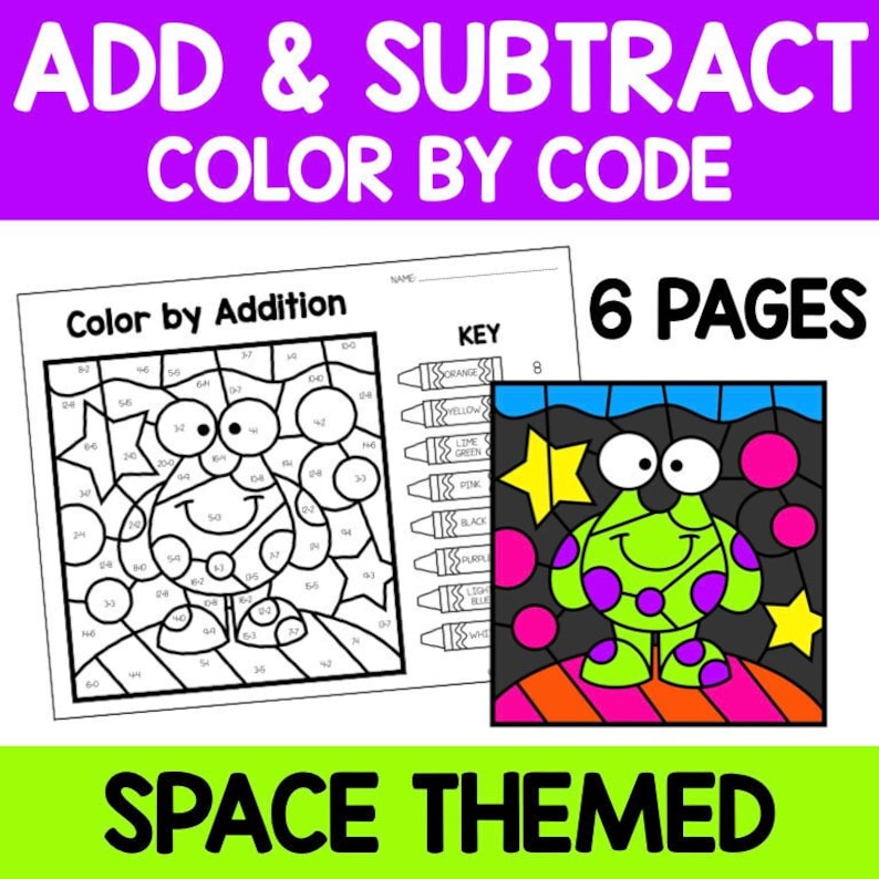 Addition & Subtraction Color by Code: Space Edition - Etsy