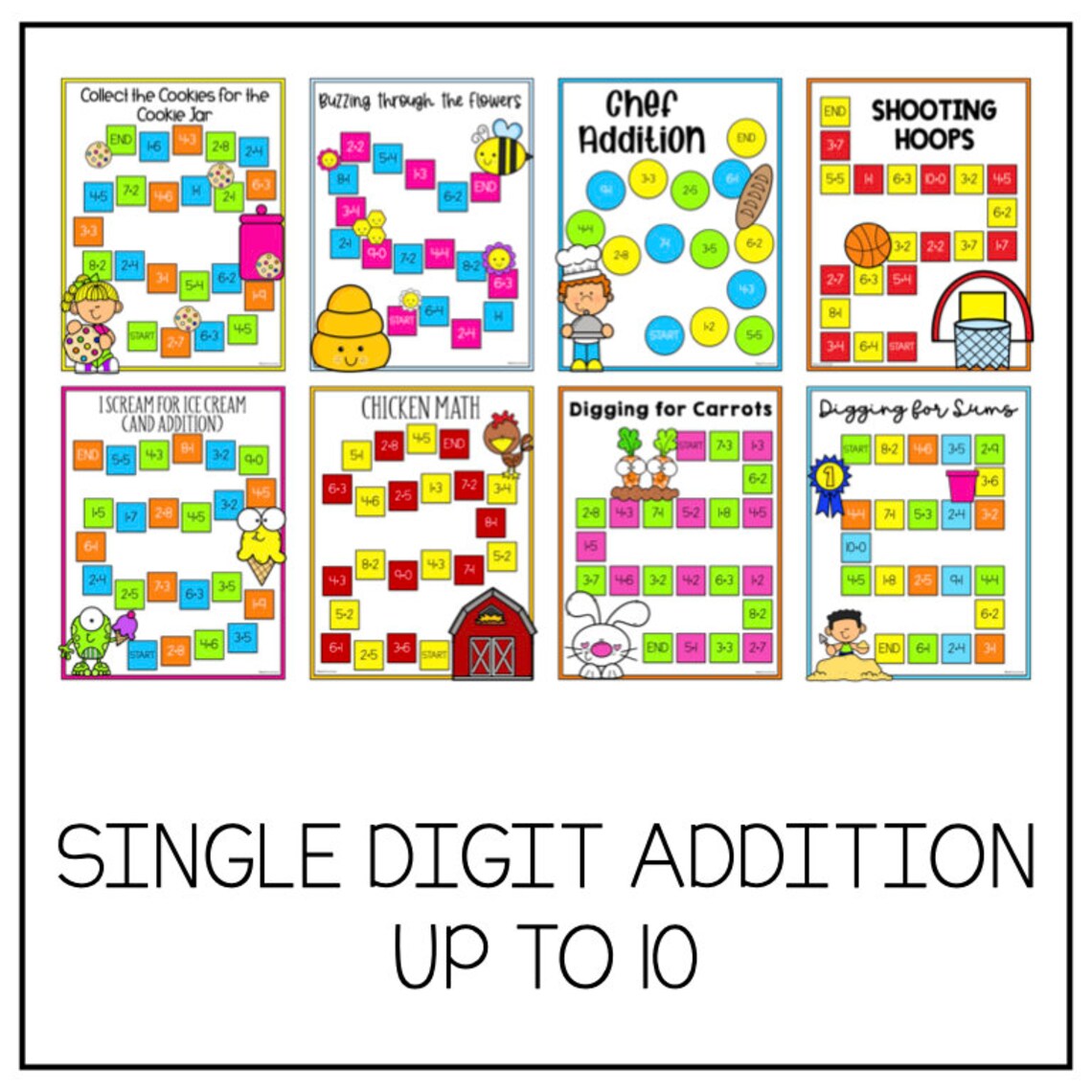 Addition to 10 Board Games, 15 Printable Math Games for Centers, First ...