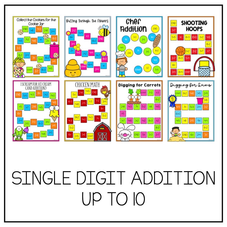 Addition to 10 Board Games, 15 Printable Math Games for Centers, First ...