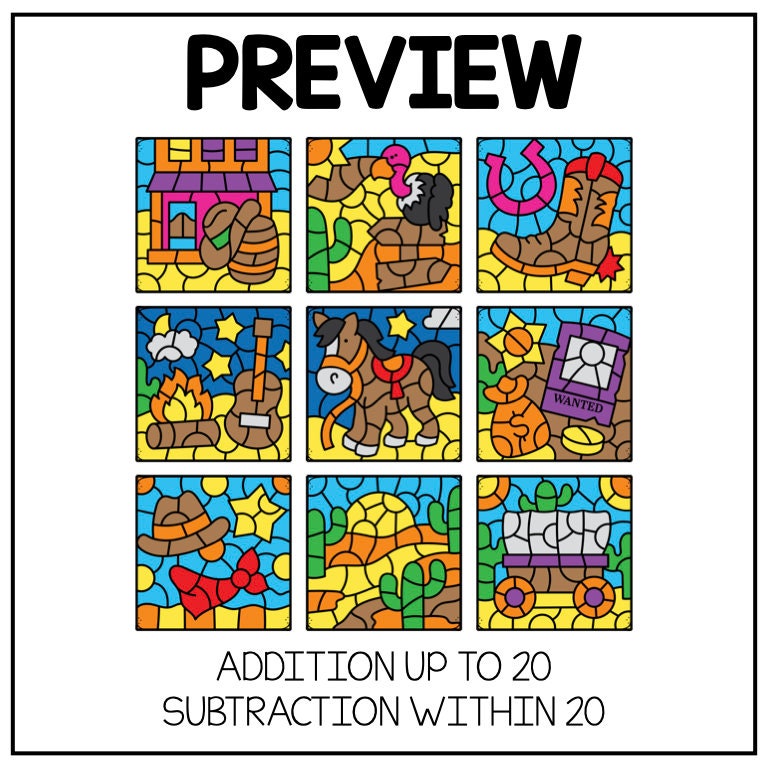 Addition & Subtraction Color by Code: Western Edition - Etsy
