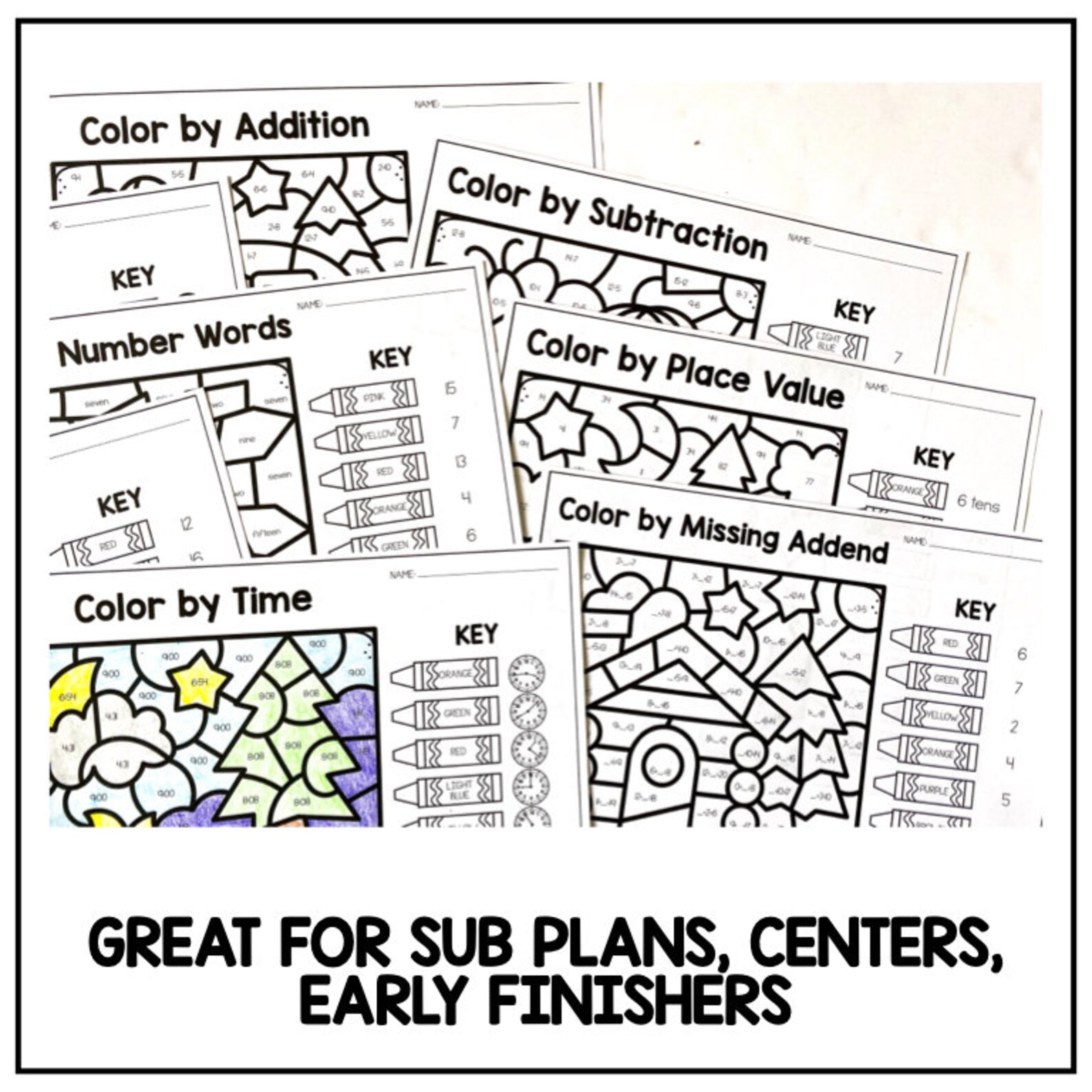 1st Grade Math Color by Code: Camping Edition Addition Subtraction ...