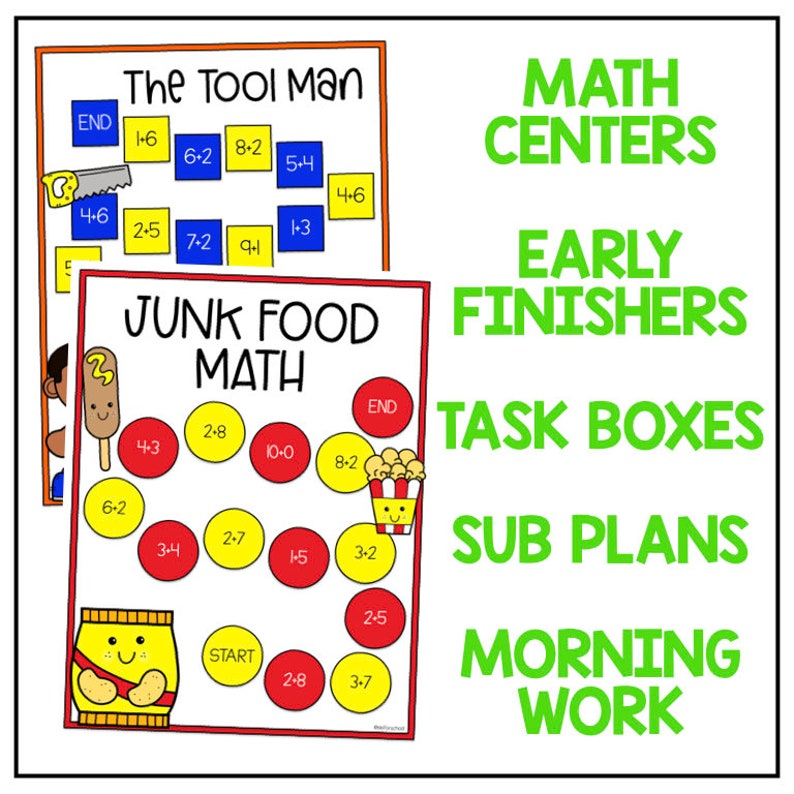 Addition to 10 Board Games, 15 Printable Math Games for Centers, First ...