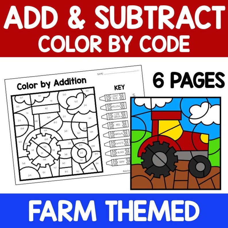 Addition & Subtraction Color by Code: Farm Edition - Etsy
