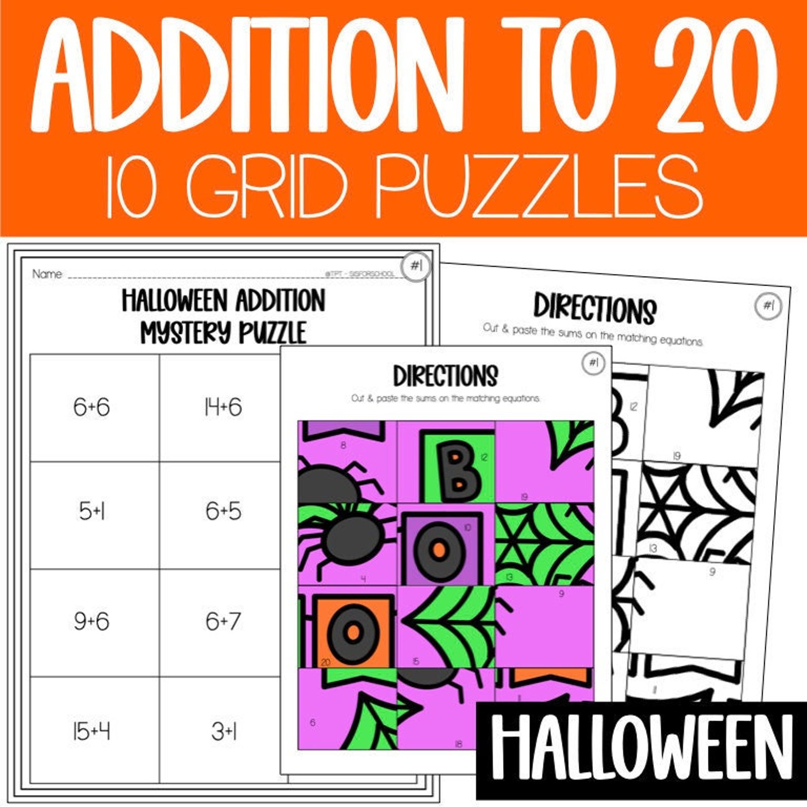 Addition Within 20 Worksheets for 1st Graders, Halloween Math Mystery ...