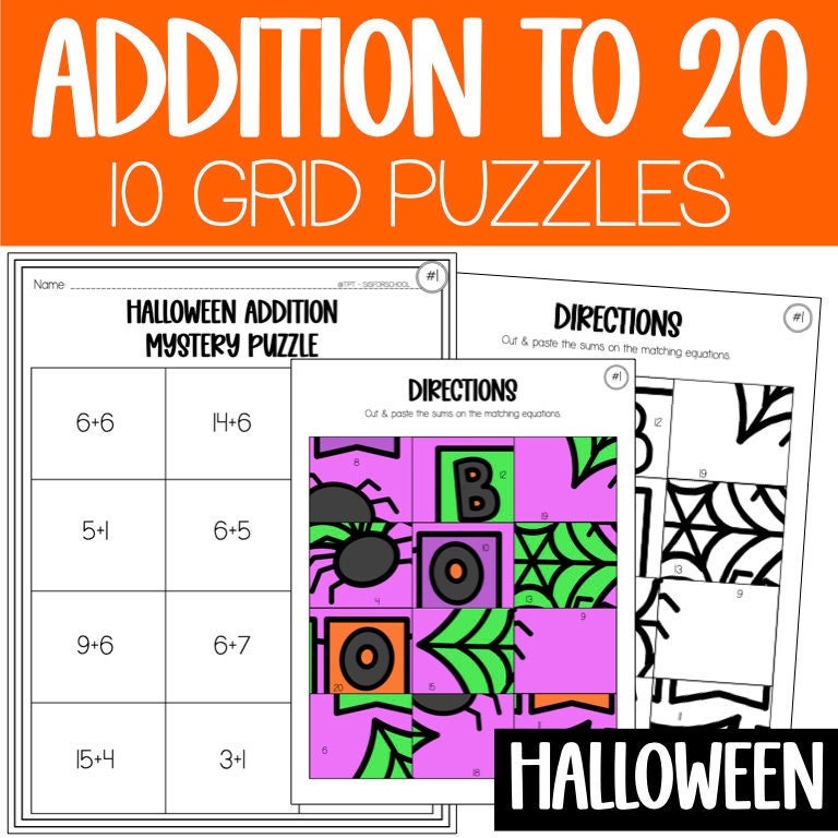 Addition Within 20 Worksheets for 1st Graders, Halloween Math Mystery ...