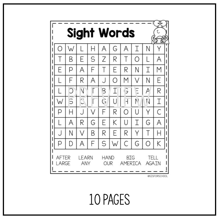 Sight Word Searches for Second Grade, No Prep Sight Word Searches for ...
