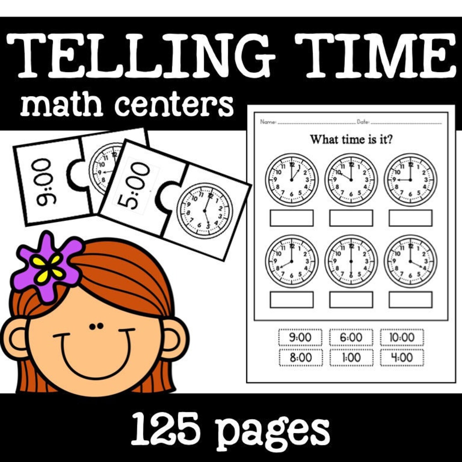 Telling Time Worksheet Packet, First Grade Math Practice Pages, Clocks ...