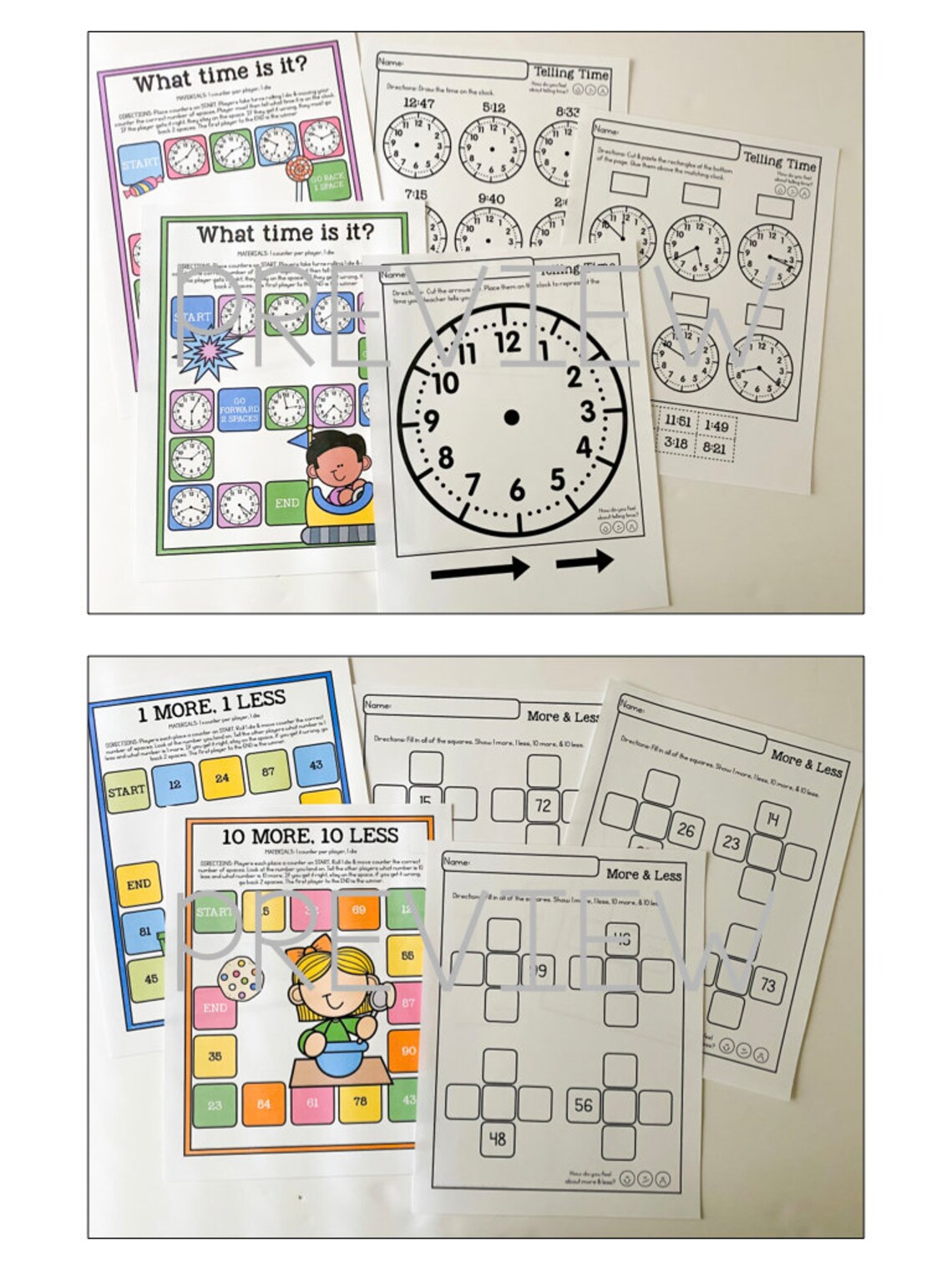 First Grade Math Board Games, 70 Pages Printable Math Games for Centers ...