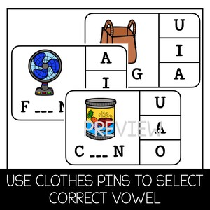 Short Vowel CVC Task Cards 4x6 for Literacy Centers, Short Vowel ...