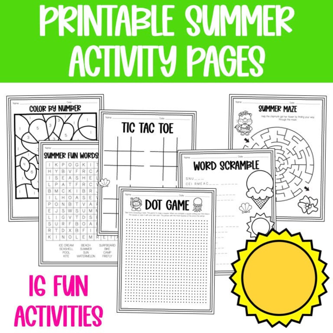 Printable Summer Activities for Kids, Summer Party, Word Search ...