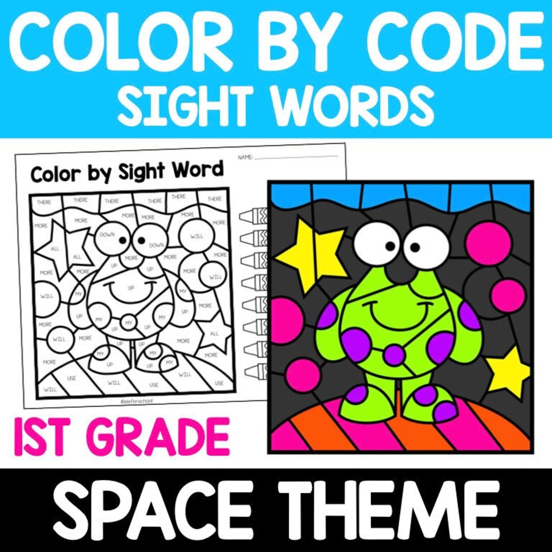 Outer Space Sight Word Color by Code for First & Second Grade, No Prep ...