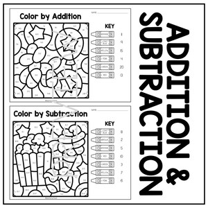 1st Grade Math Color by Code: Circus Edition Addition Subtraction ...