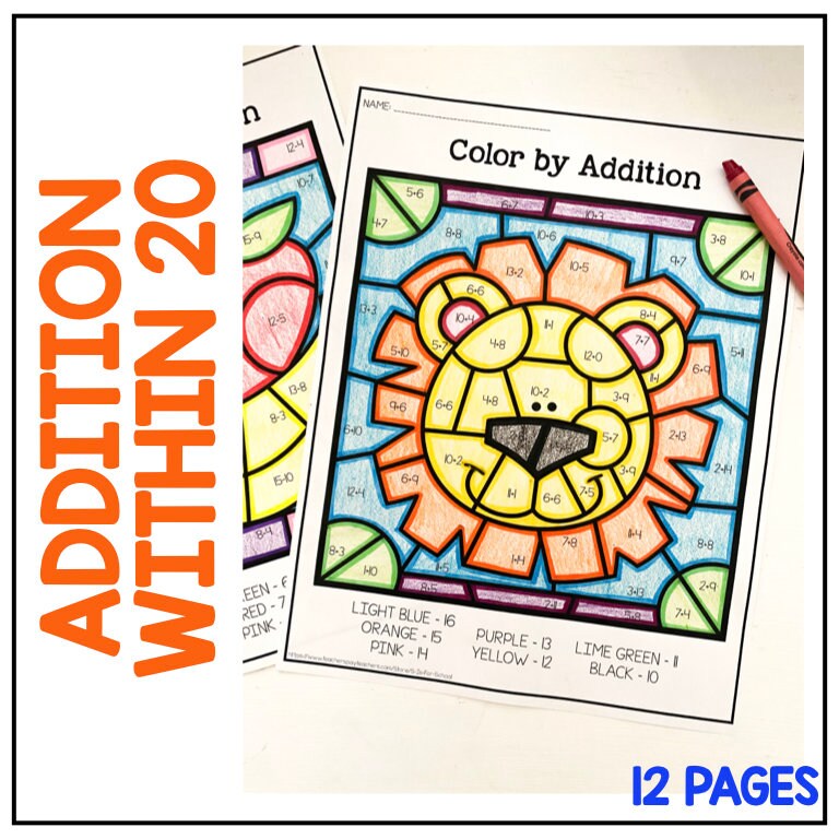 Addition and Subtraction Color by Code for First & Second Grade, No ...