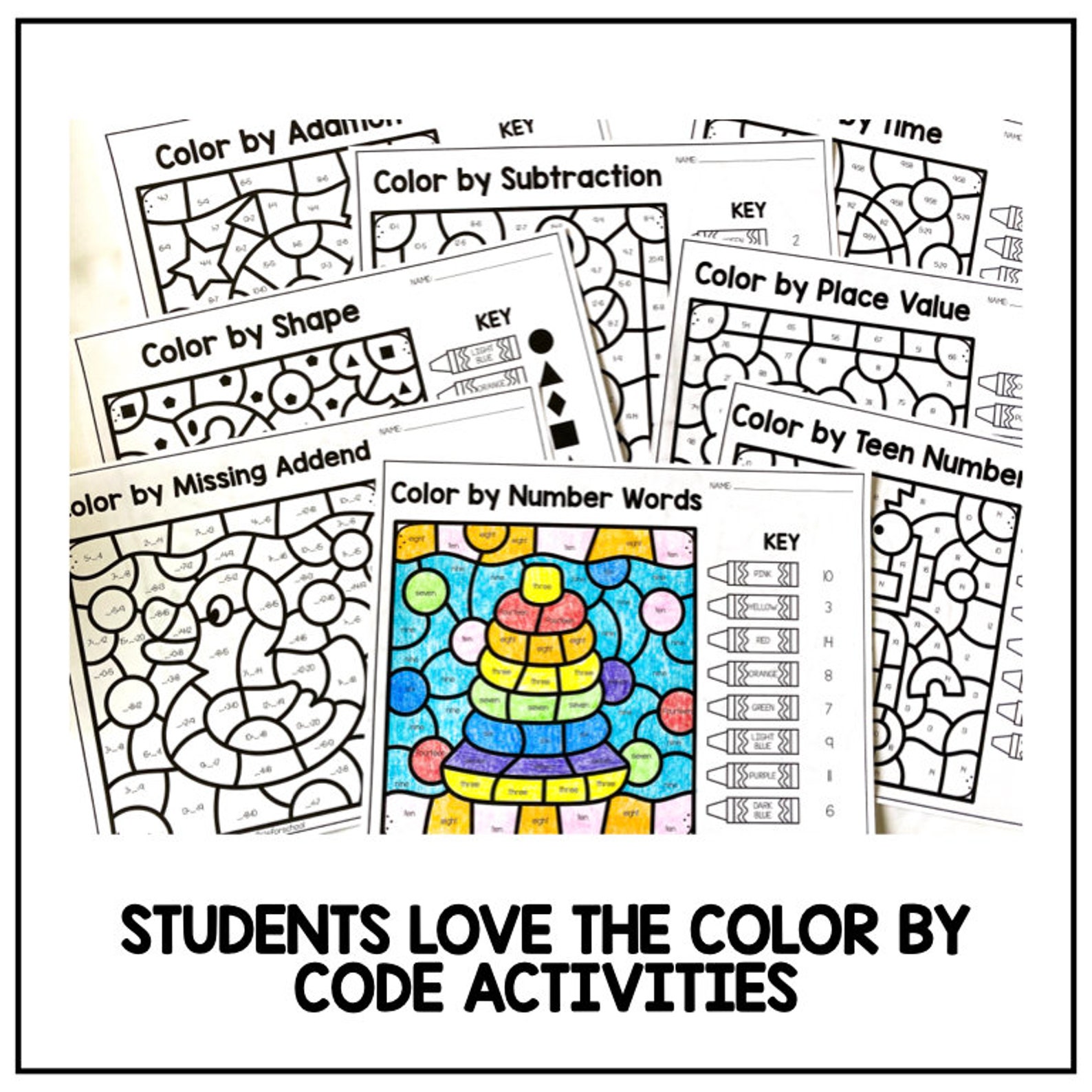 1st Grade Math Color by Code Worksheets, Addition Subtraction Shapes ...