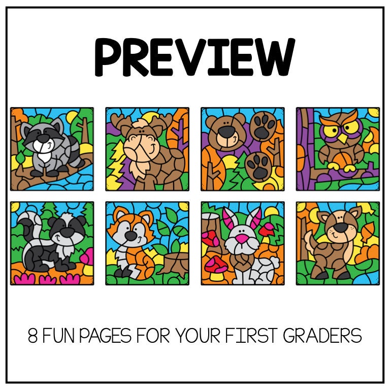 1st Grade Math Color by Code: Woodland Edition Addition Subtraction ...