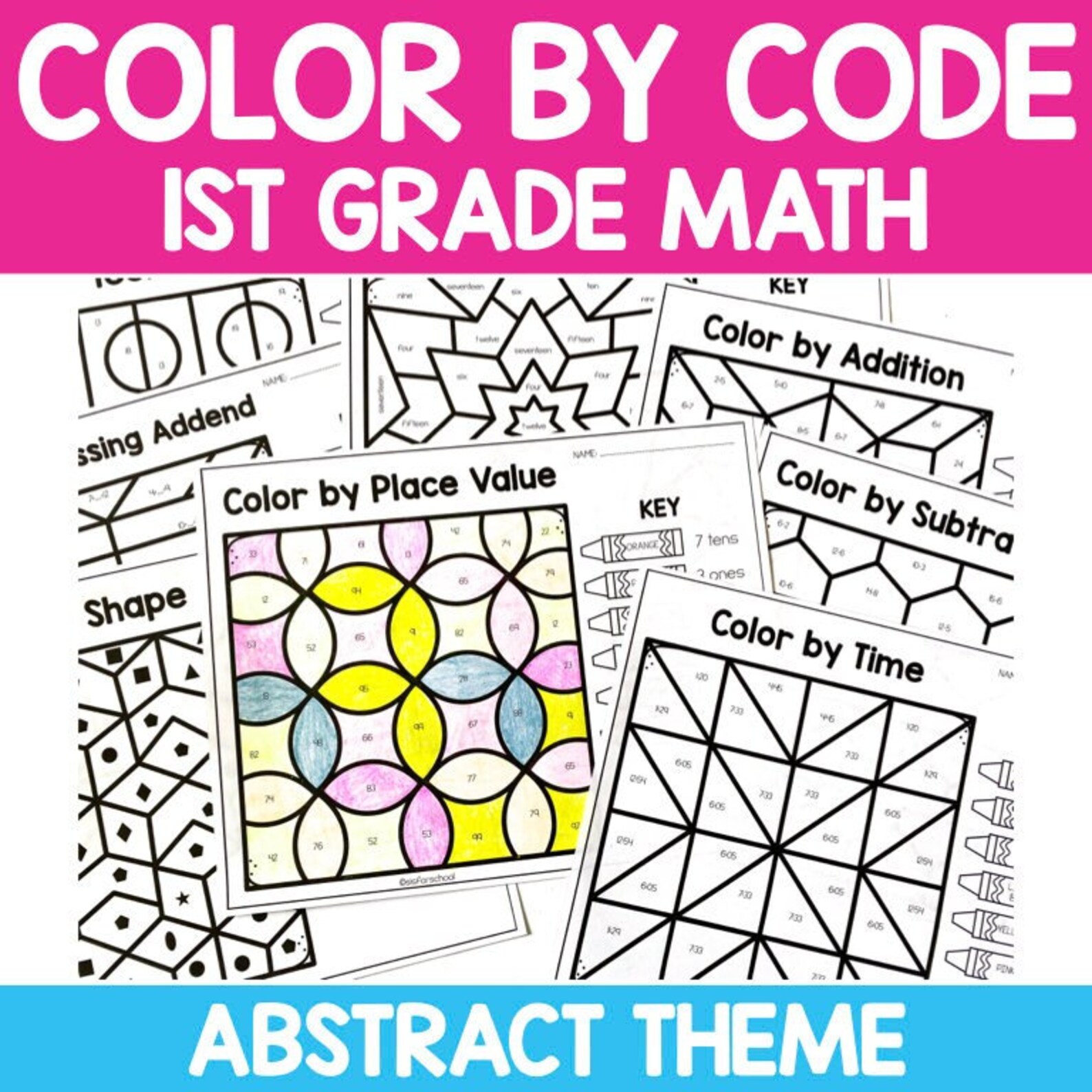 1st Grade Math Color by Code: Abstract Edition Addition Subtraction ...