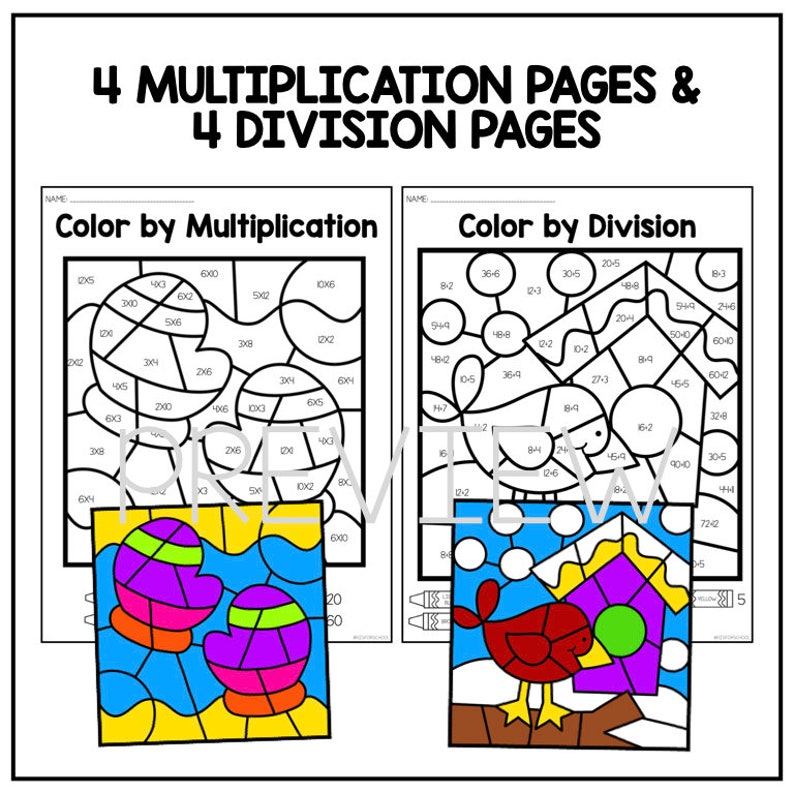 Multiplication & Division Color by Code: Winter Edition - Etsy